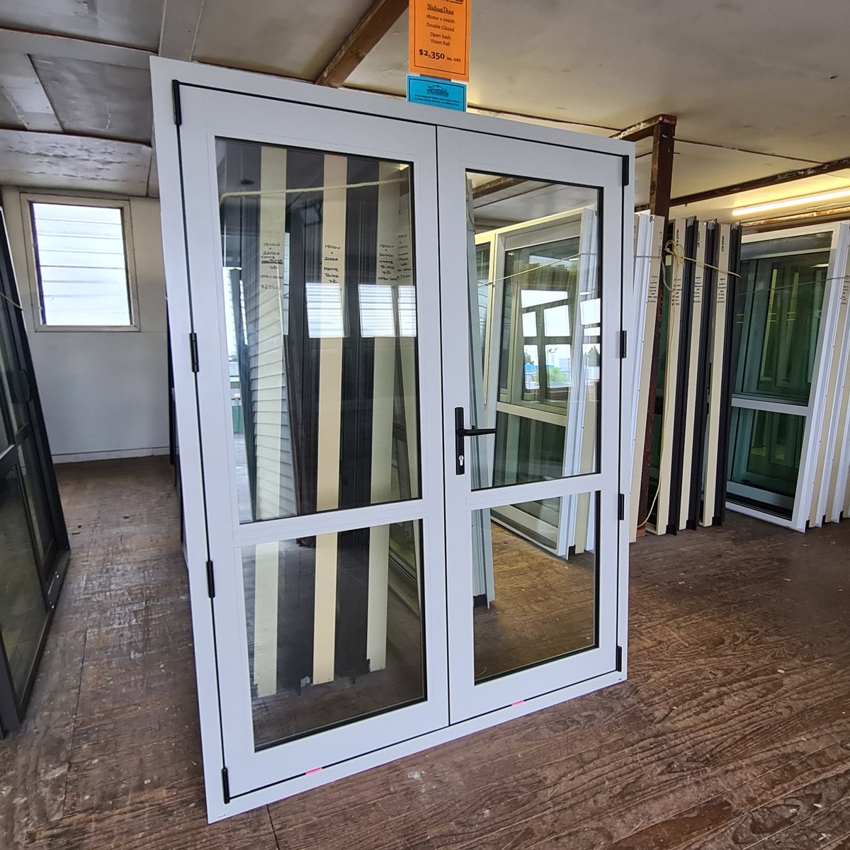 New Aluminium French Doors 1550 x 2000 Silver Pearl - Demolition Trade